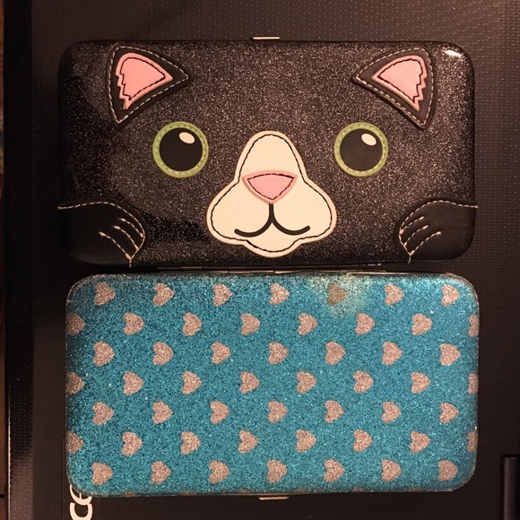 Accessories | 2 Girls Clutch Wallets Black Kitty Cat And Glitter ...